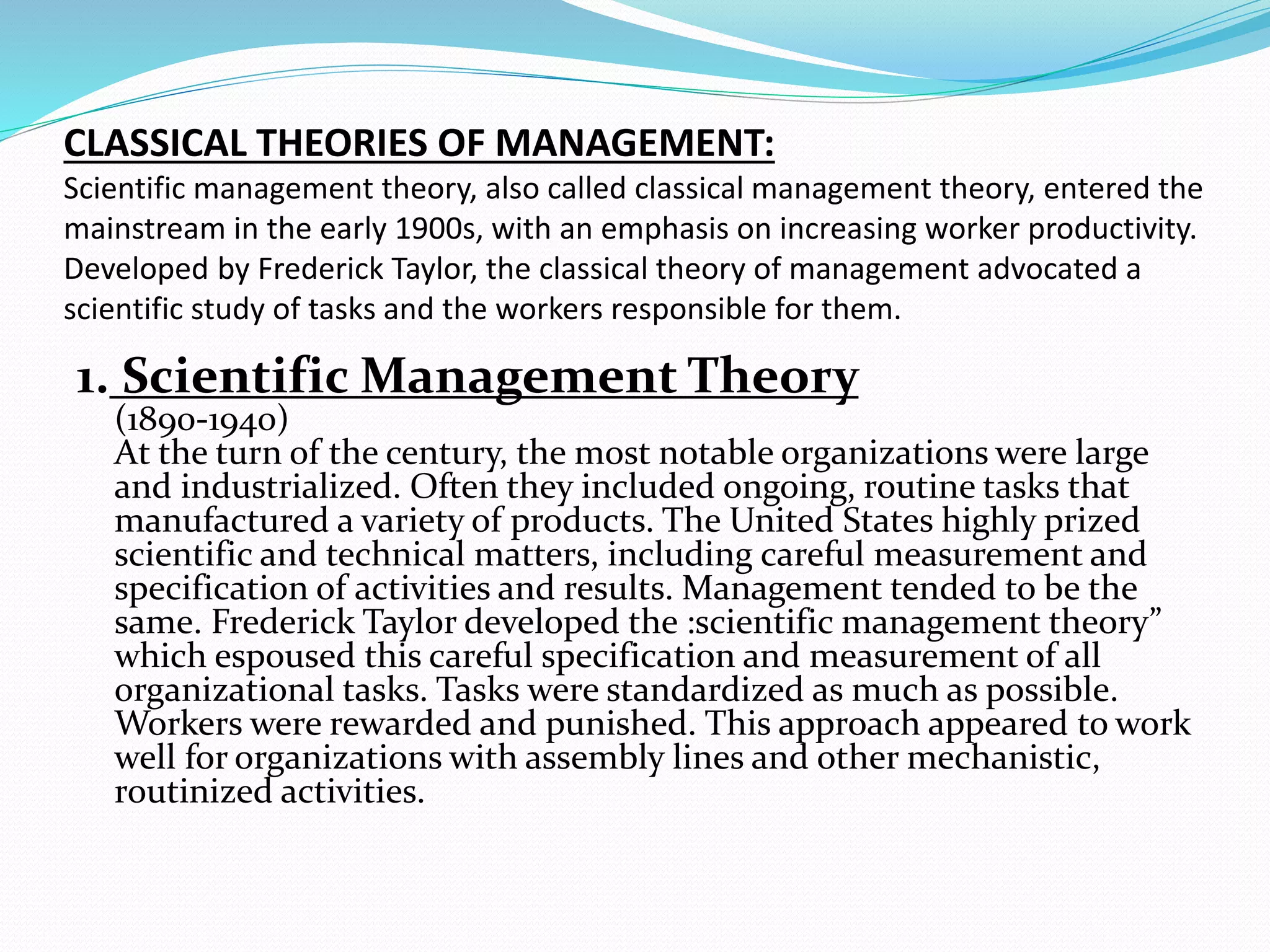 HISTORICAL AND CLASSICAL THEORIES OF MANAGEMENT | PPTX