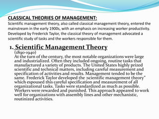 HISTORICAL AND CLASSICAL THEORIES OF MANAGEMENT | PPTX