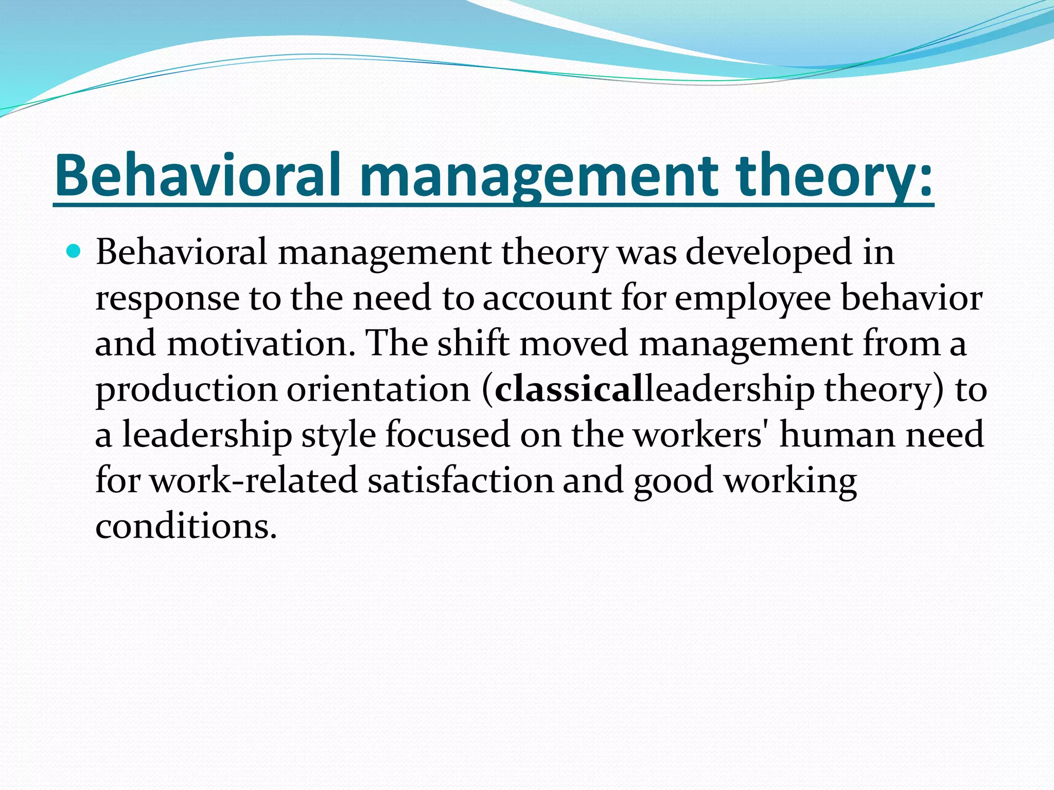 Behavioral and human relation of management theories | PPTX
