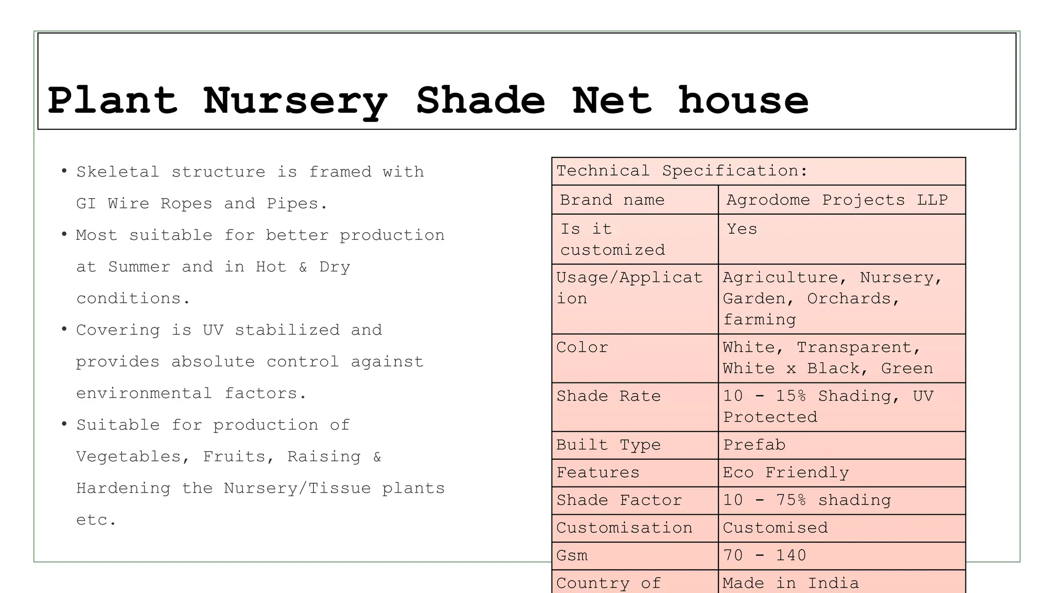 Shaded Net house agricultural greenhouse.pptx | Agriculture | Industries