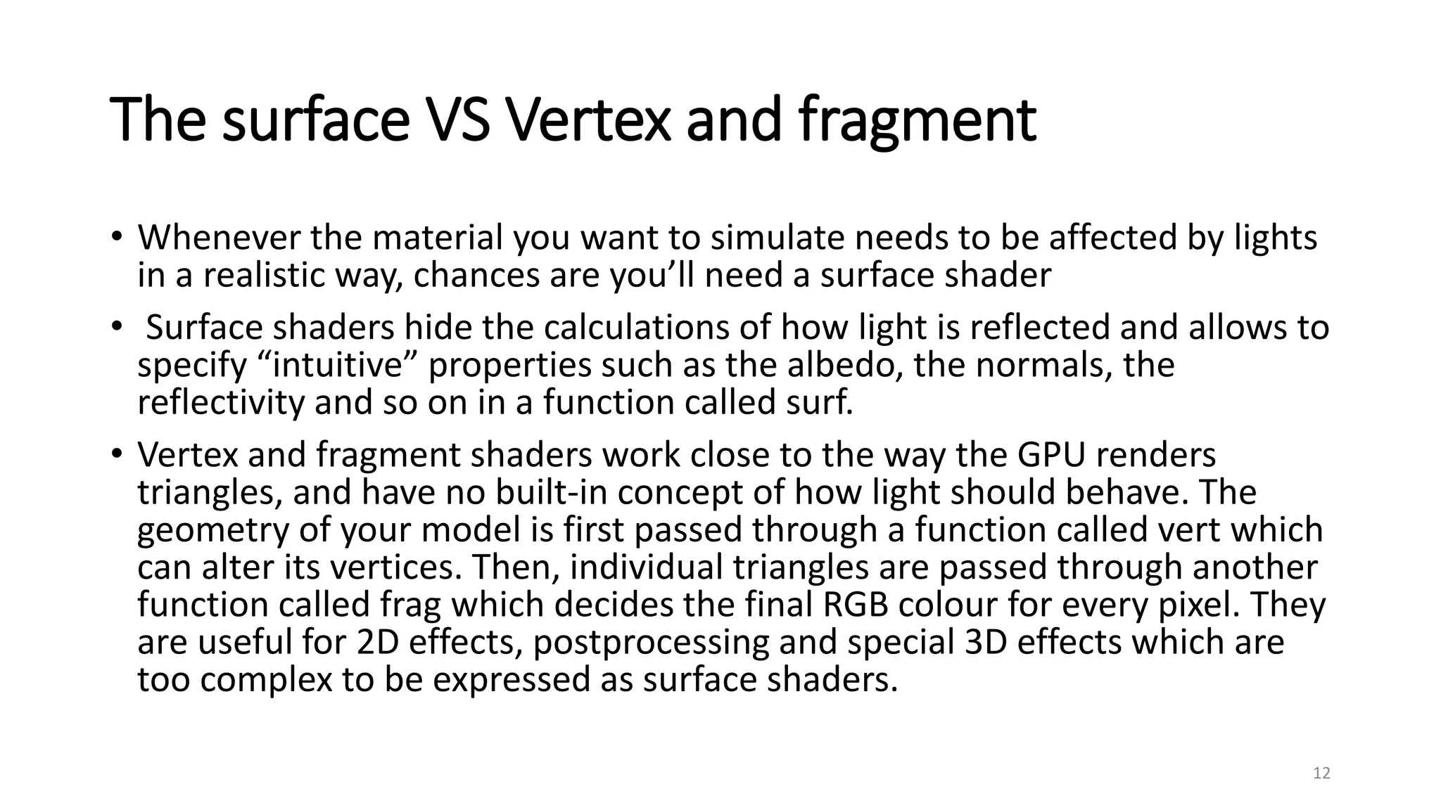 Shaders And Standard Shader In Unity Pptx 3 D Graphics Computer