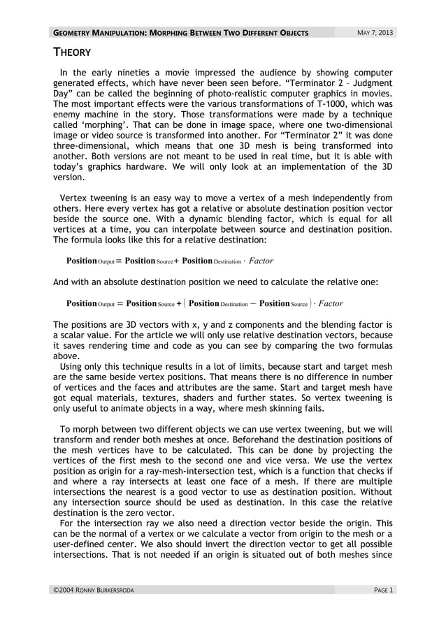 ShaderX³: Geometry Manipulation - Morphing between two different ...