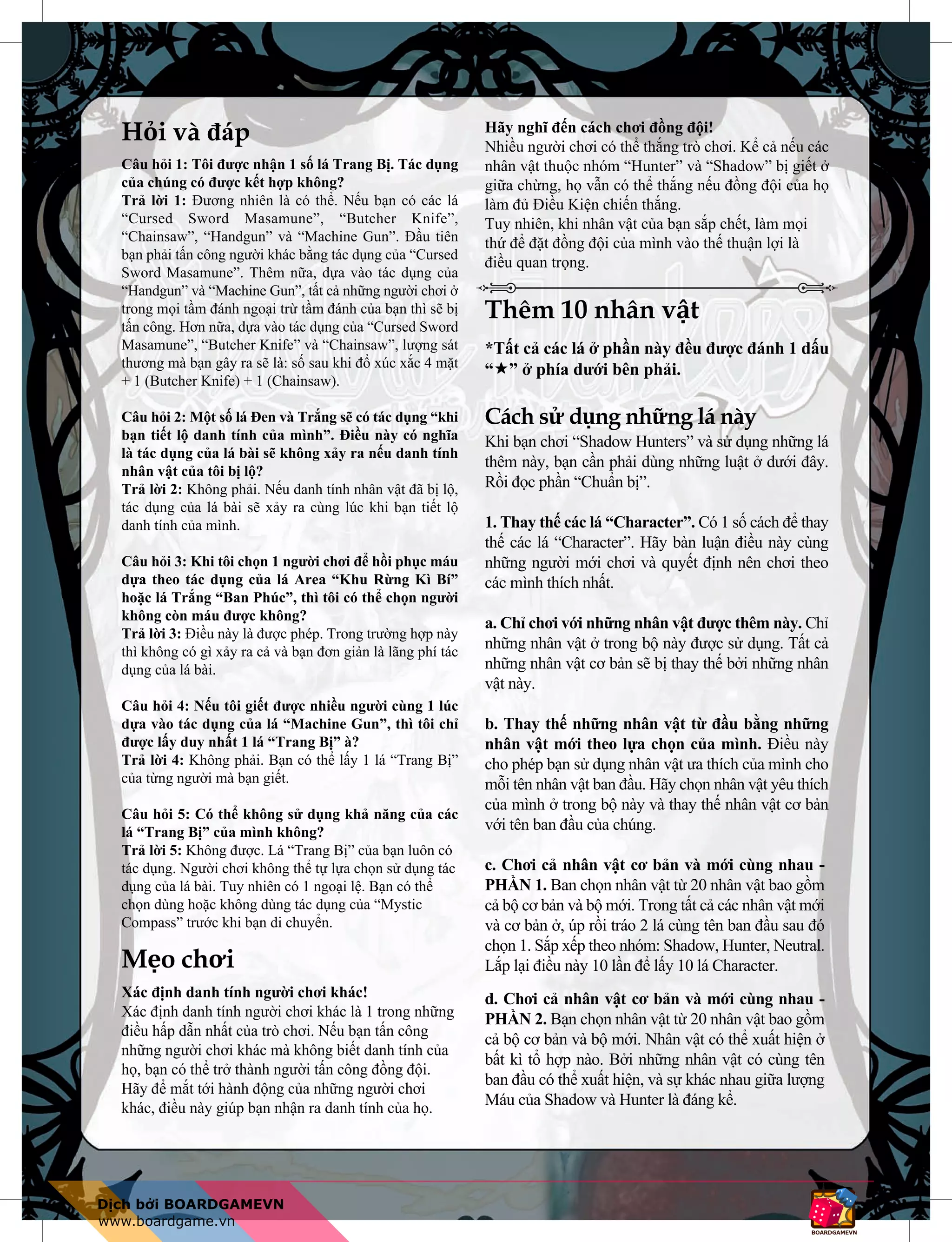 Luật chơi Shadowhunter boardgame - Rules of Shadowhunters | PDF