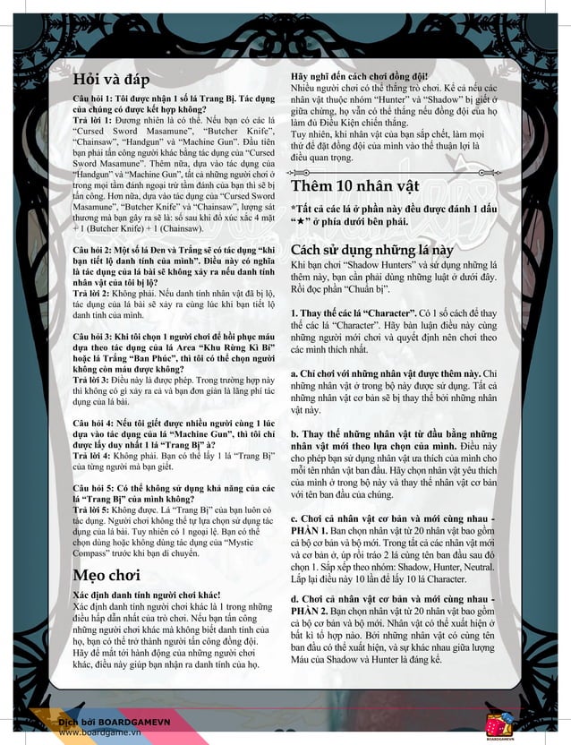 Luật chơi Shadowhunter boardgame - Rules of Shadowhunters | PDF