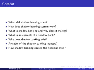 Ayoub EL MOTREB Shadow banking system | PDF | Business Banking ...