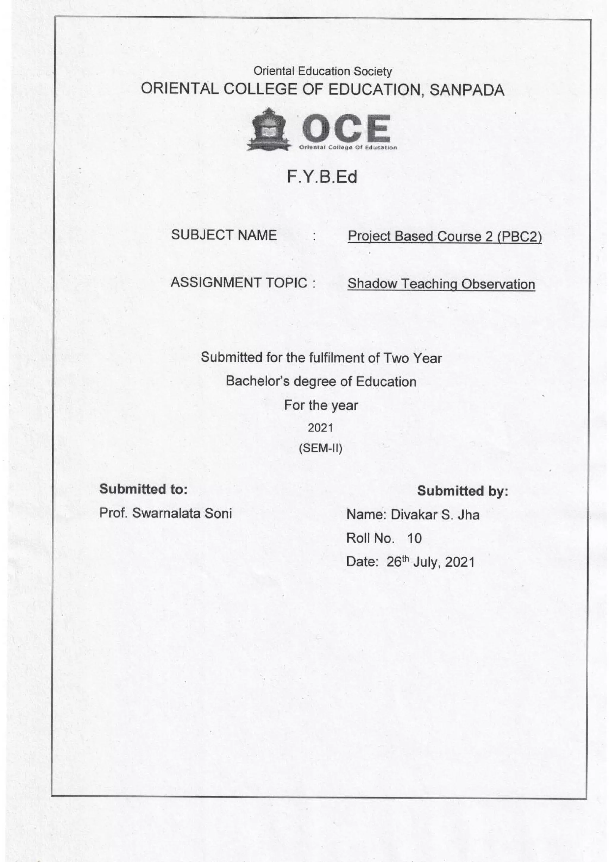 Shadow Teacher Observation.pdf | Education