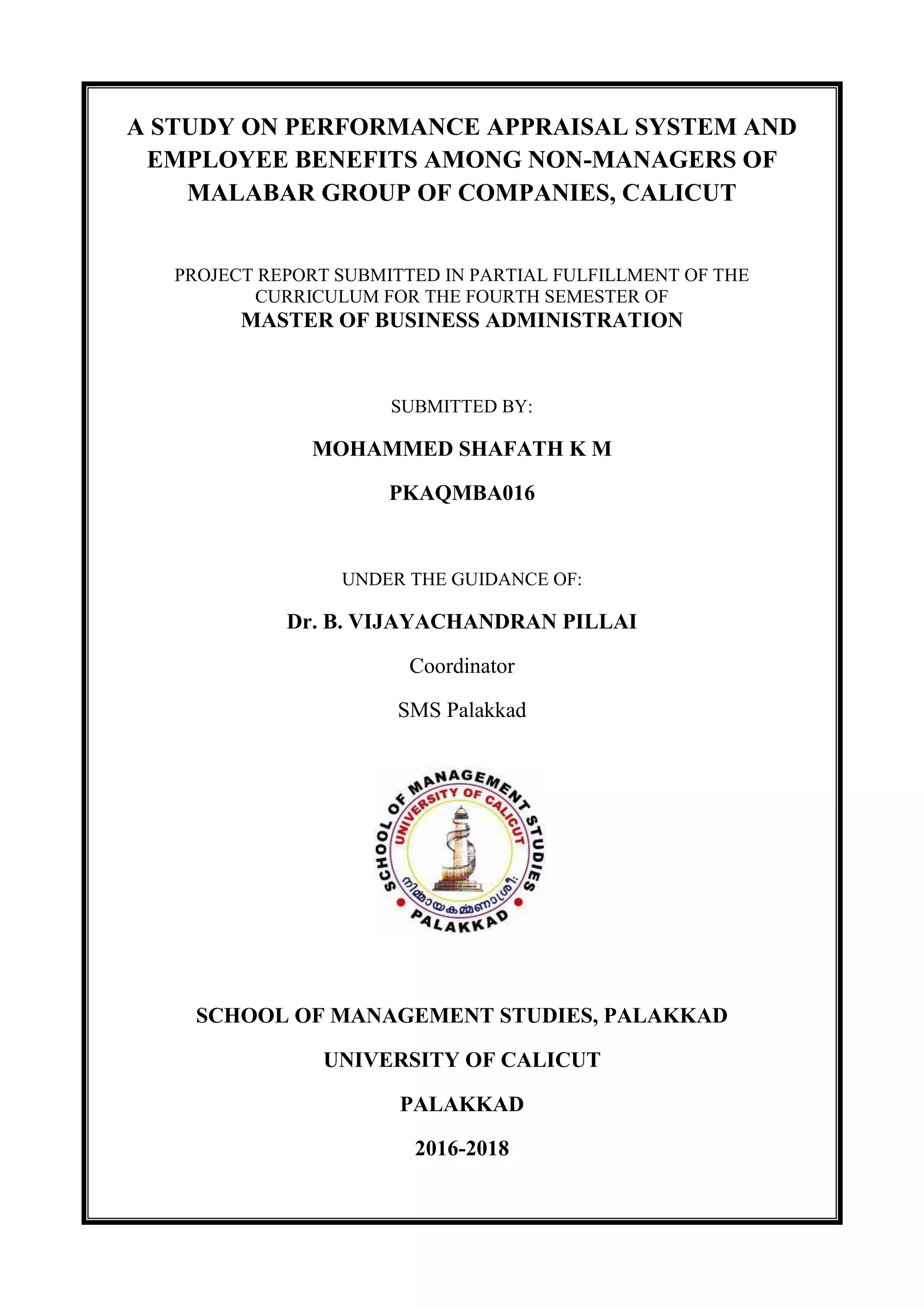 A Study on performance appraisal system and employee benefits of ...