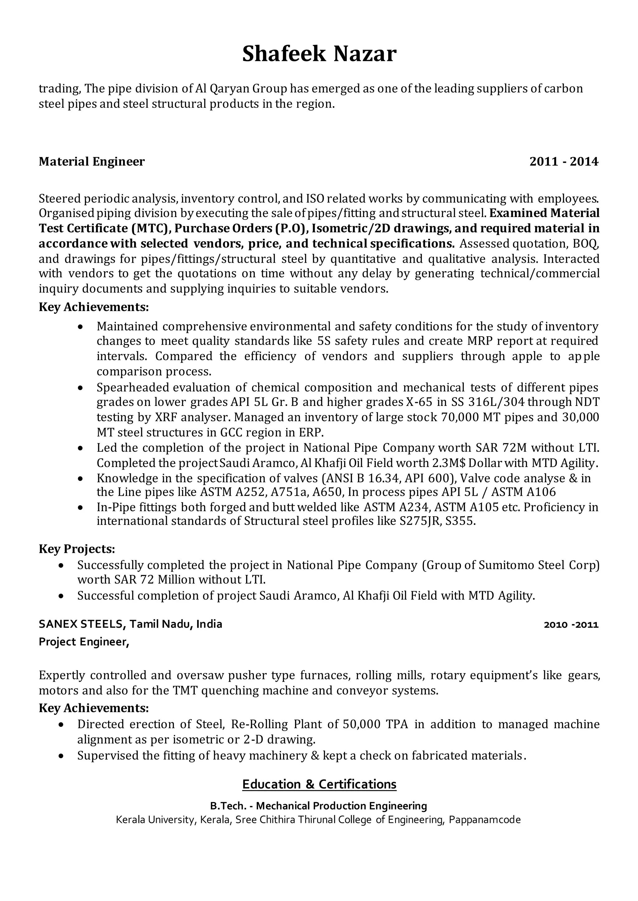 CV- Sr. Procurement Engineer | DOCX
