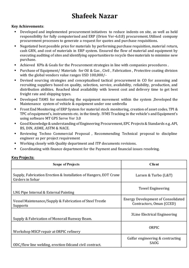 CV- Sr. Procurement Engineer | DOCX | Civil Engineering Industry ...