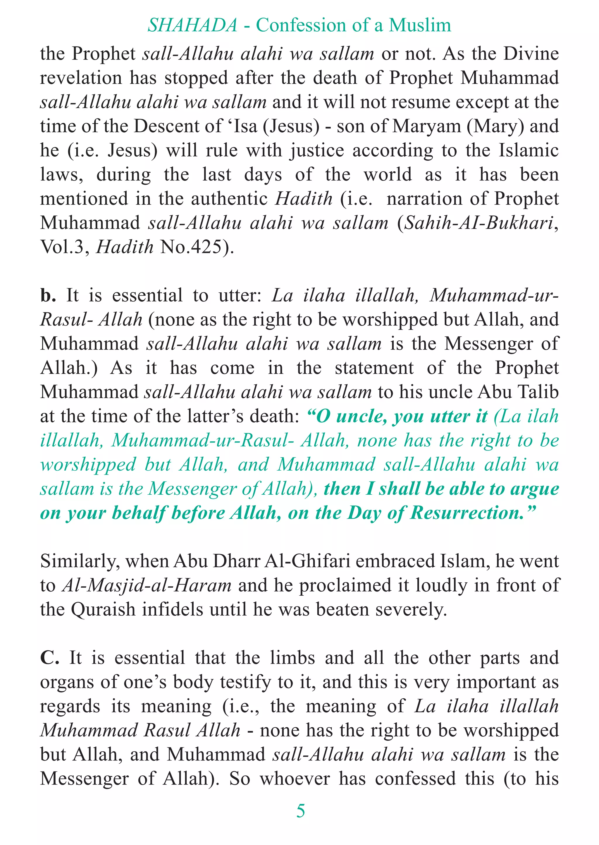 Shahada confession of a muslim (the Testimony of faith) | PDF