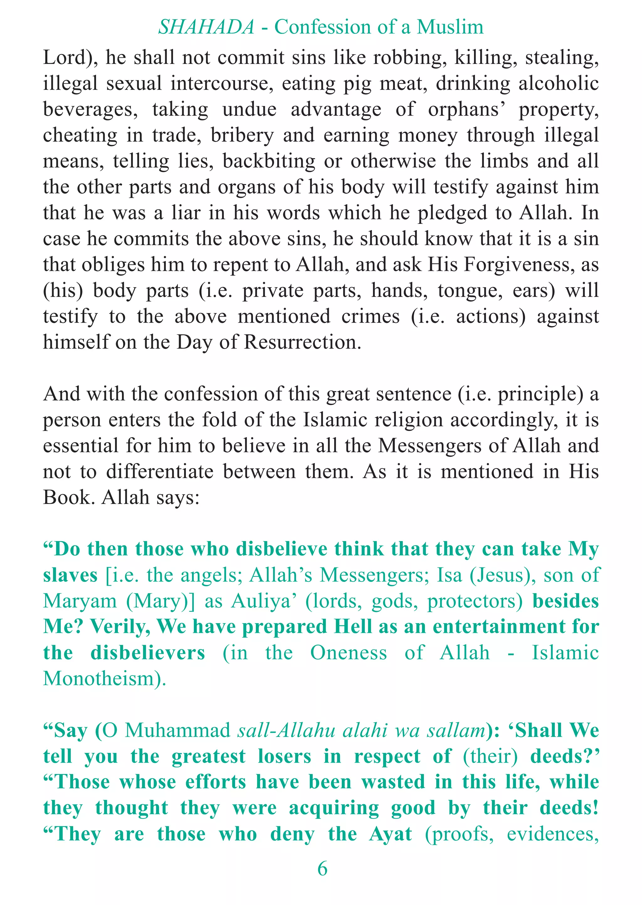 Shahada confession of a muslim (the Testimony of faith) | PDF