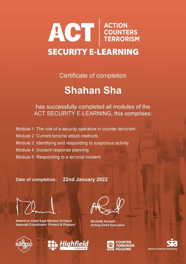 Shahan Sha - Action Counter Terrorism (ACT) Security E-Learning ...