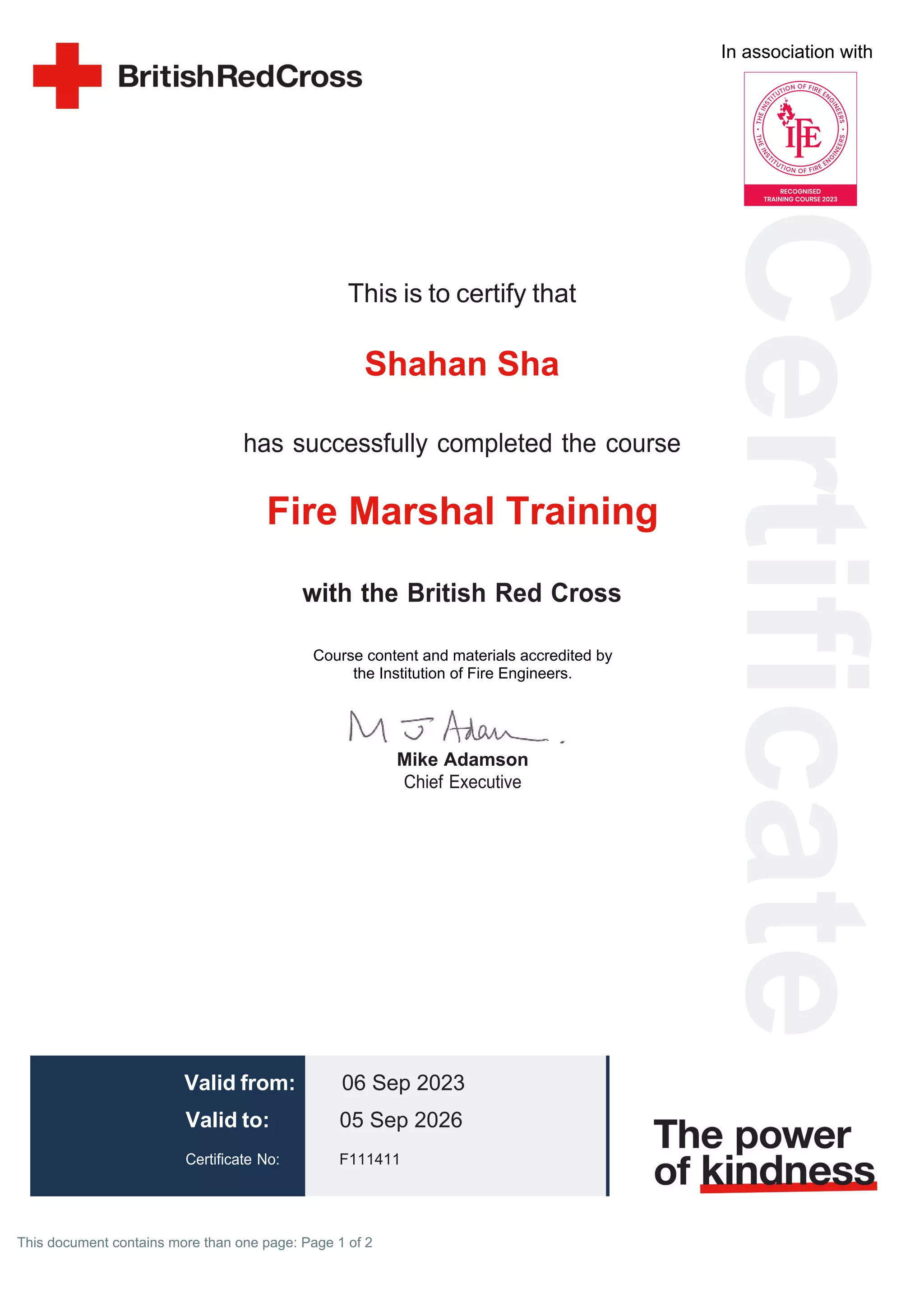 Shahan Sha - Fire Marshal Certificate Exp. 05-09-2026 | PDF