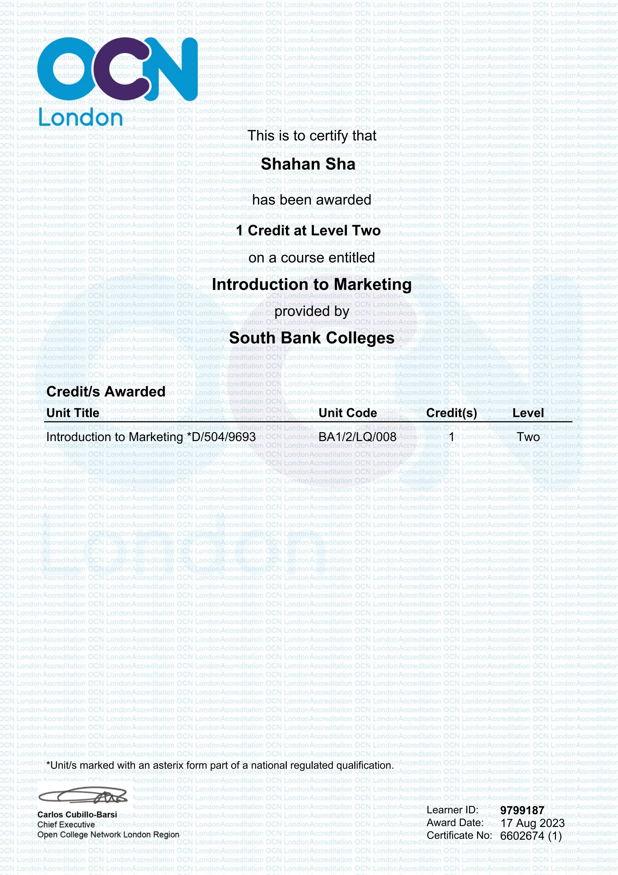 Shahan Sha - OCN Introduction to Marketing Level 2 Certificate.pdf