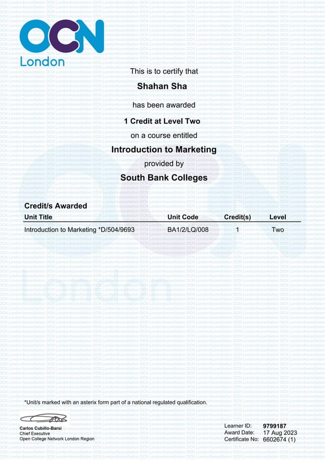 Shahan Sha - OCN Introduction to Marketing Level 2 Certificate.pdf