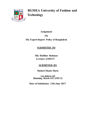 The Export-Import Policy of Bangladesh made by shahed shams shetu | DOCX