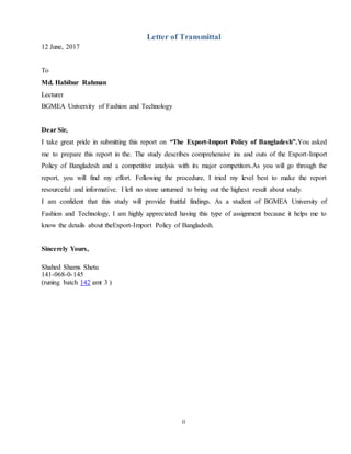 The Export-Import Policy of Bangladesh made by shahed shams shetu | DOCX