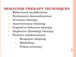 BEHAVIOR THERAPY AND ITS TECHNIQUES | PPTX