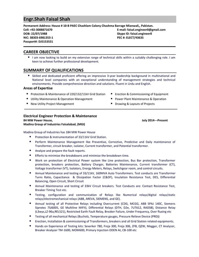 Shah faisal shah cv | DOC | Power and Energy Industry | Industries