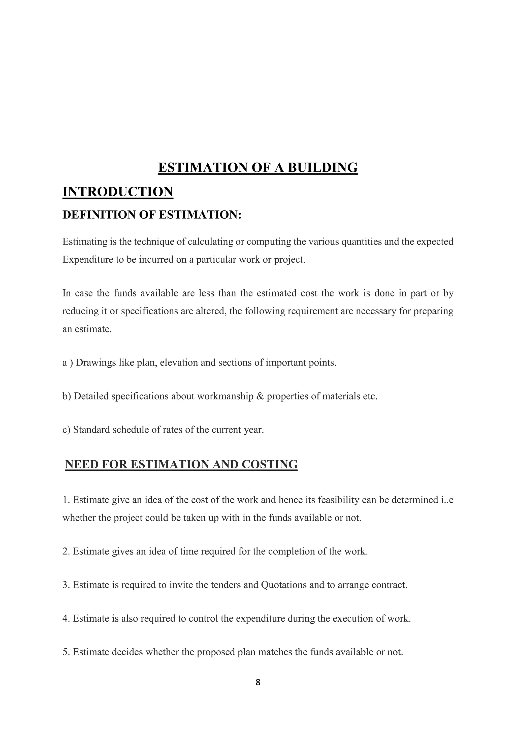 Estimation And Costing Of A Building | PDF