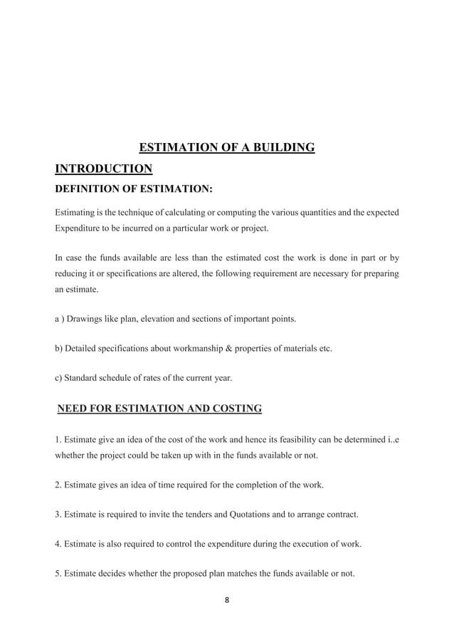 Estimation And Costing Of A Building | PDF
