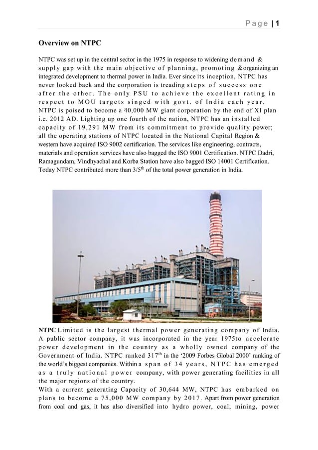 NTPC summer training report | PDF | Power and Energy Industry | Industries