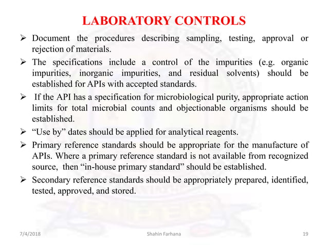 ICH Q7 Guideline | PPTX | Pharmaceutical Industry | Industries