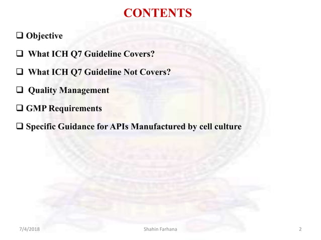 ICH Q7 Guideline | PPTX | Pharmaceutical Industry | Industries