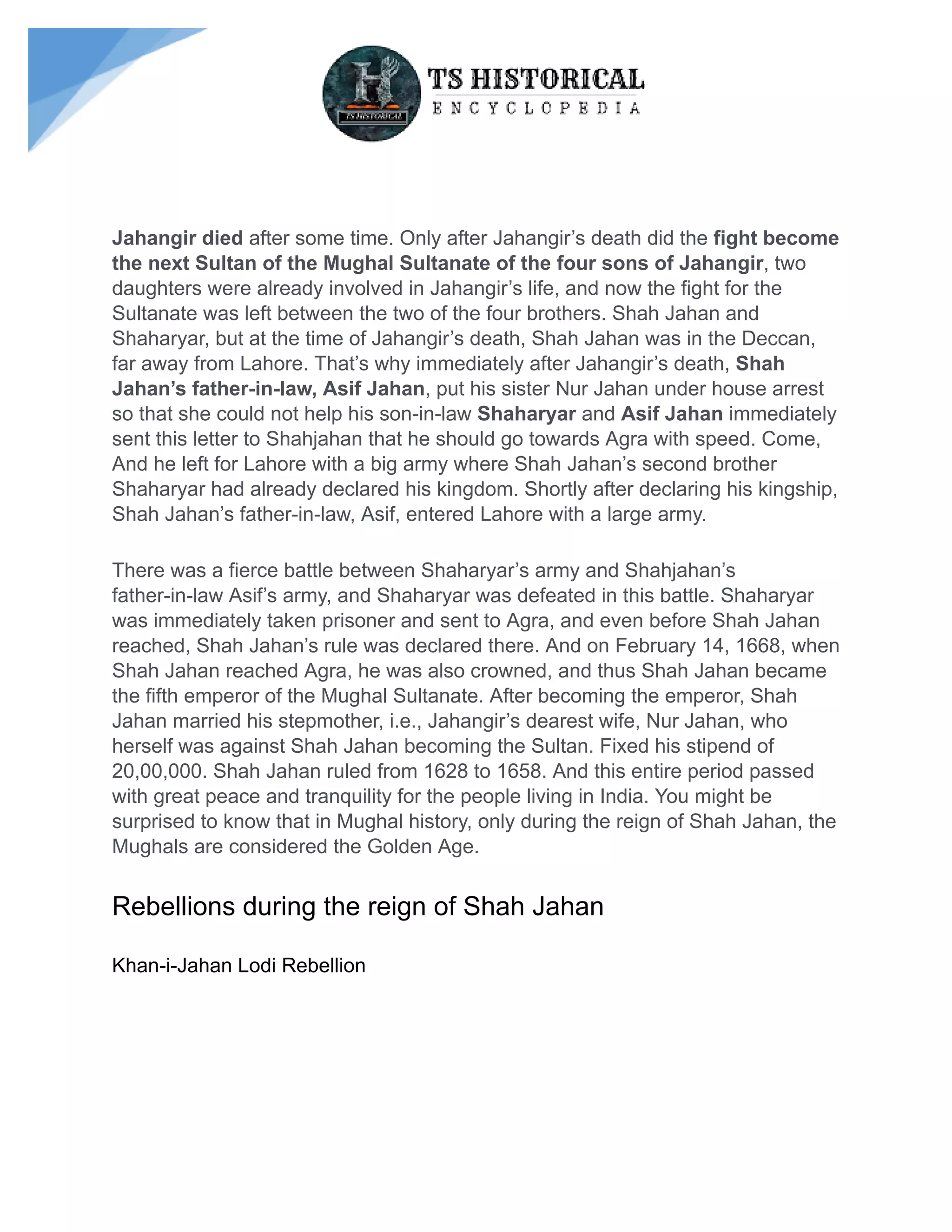 Shah Jahan 4th Mughal Emperor - TS Historical.docx.pdf