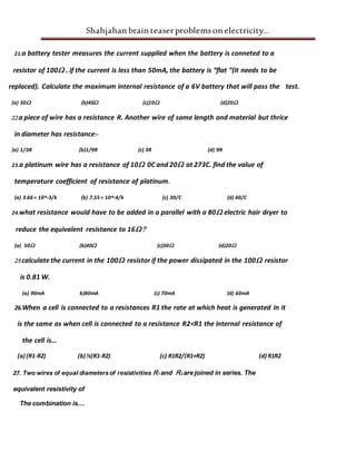 Shahjahan brain teaser problems on electricity.. | DOCX