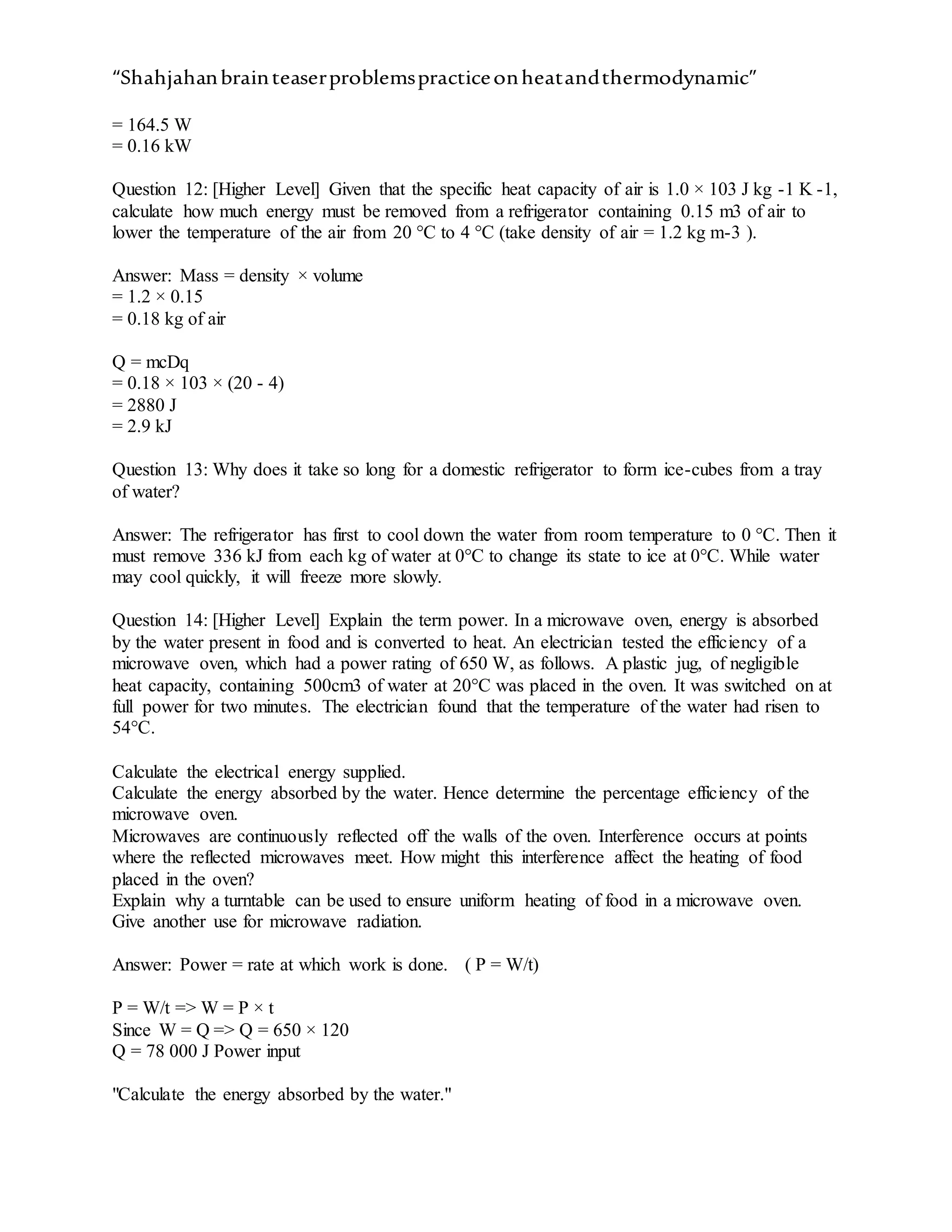 practice problems on heat and thermodynamics | DOCX