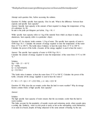 practice problems on heat and thermodynamics | DOCX