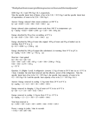 practice problems on heat and thermodynamics | DOCX