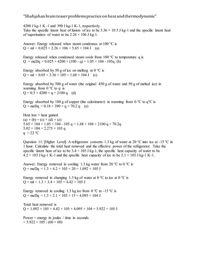 practice problems on heat and thermodynamics | DOCX