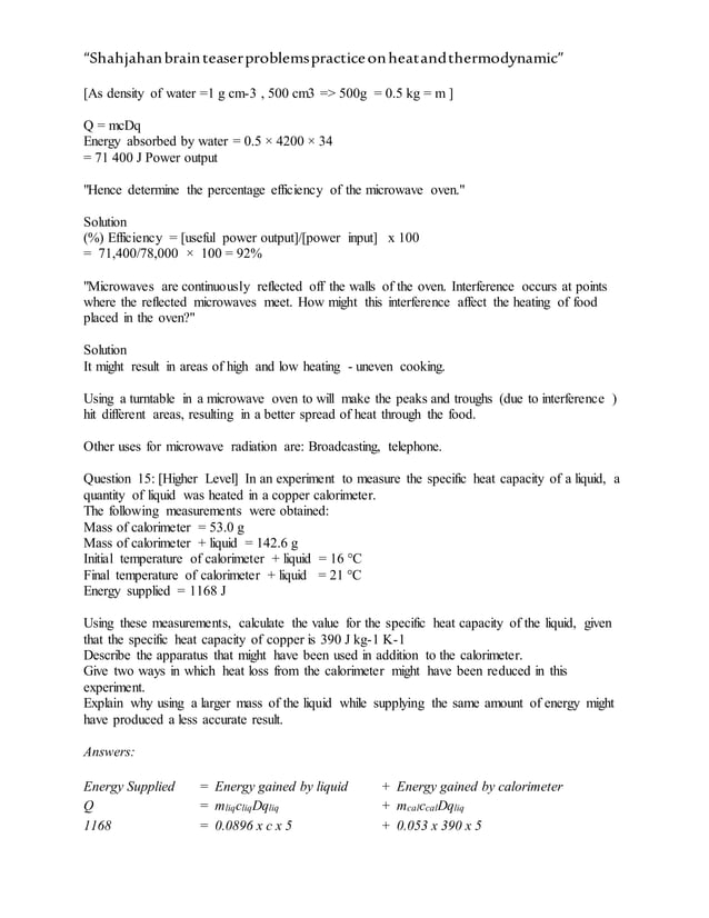 practice problems on heat and thermodynamics | DOCX