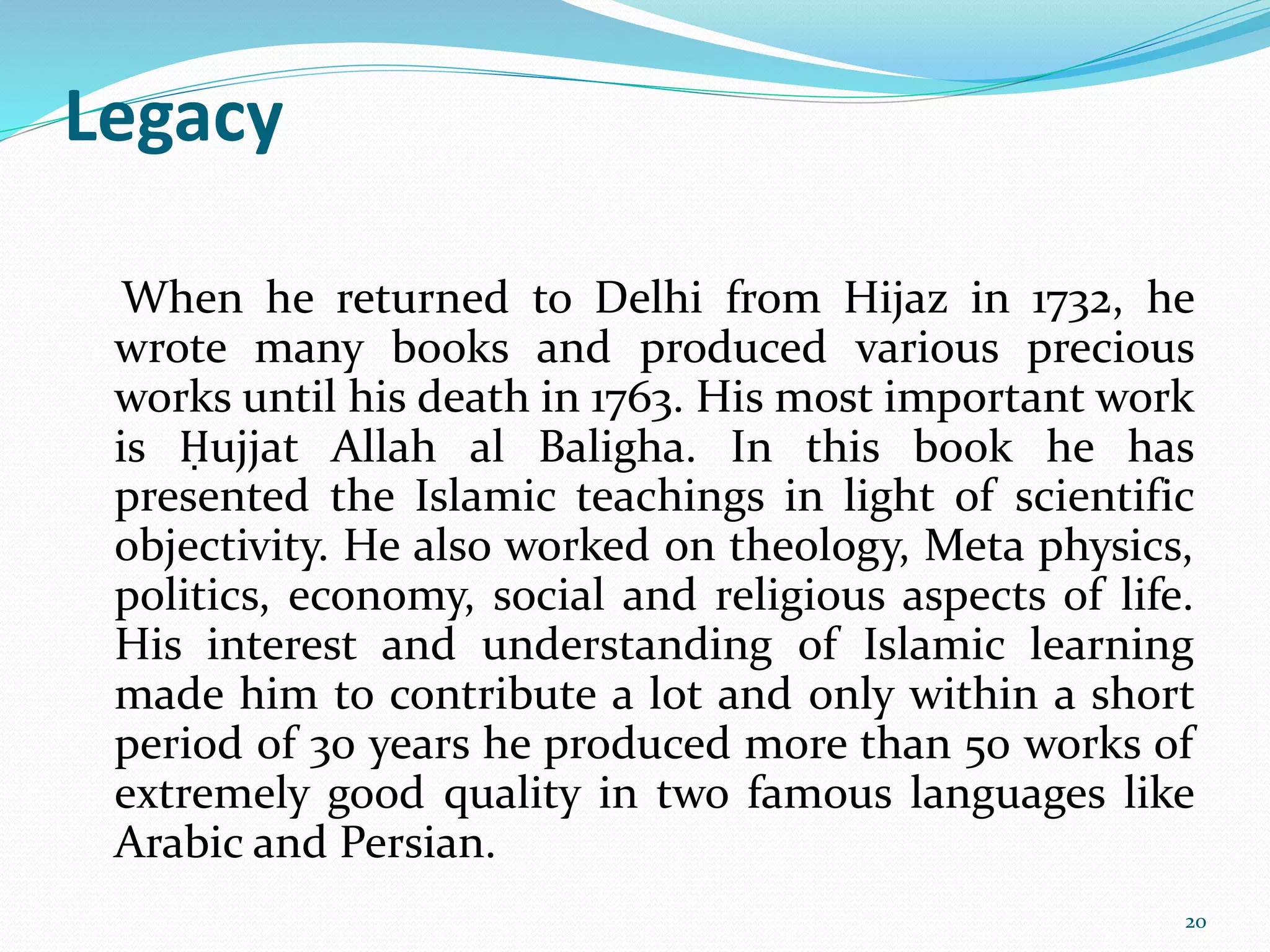 Shah Waliullah as a Muslim Reformer | PPTX