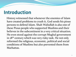 Shah Waliullah as a Muslim Reformer | PPTX