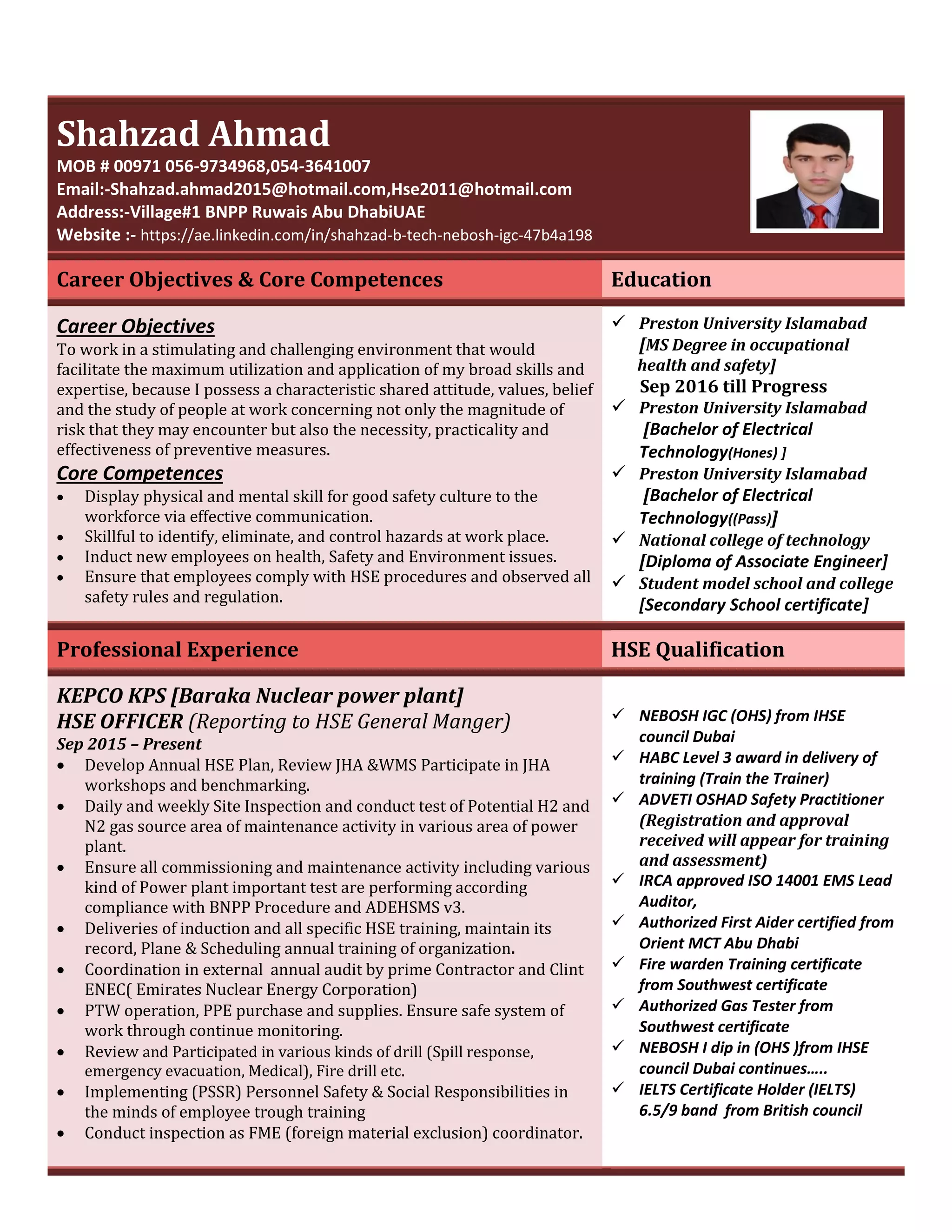 HSE Engineer SHAHZAD AHMAD | PDF