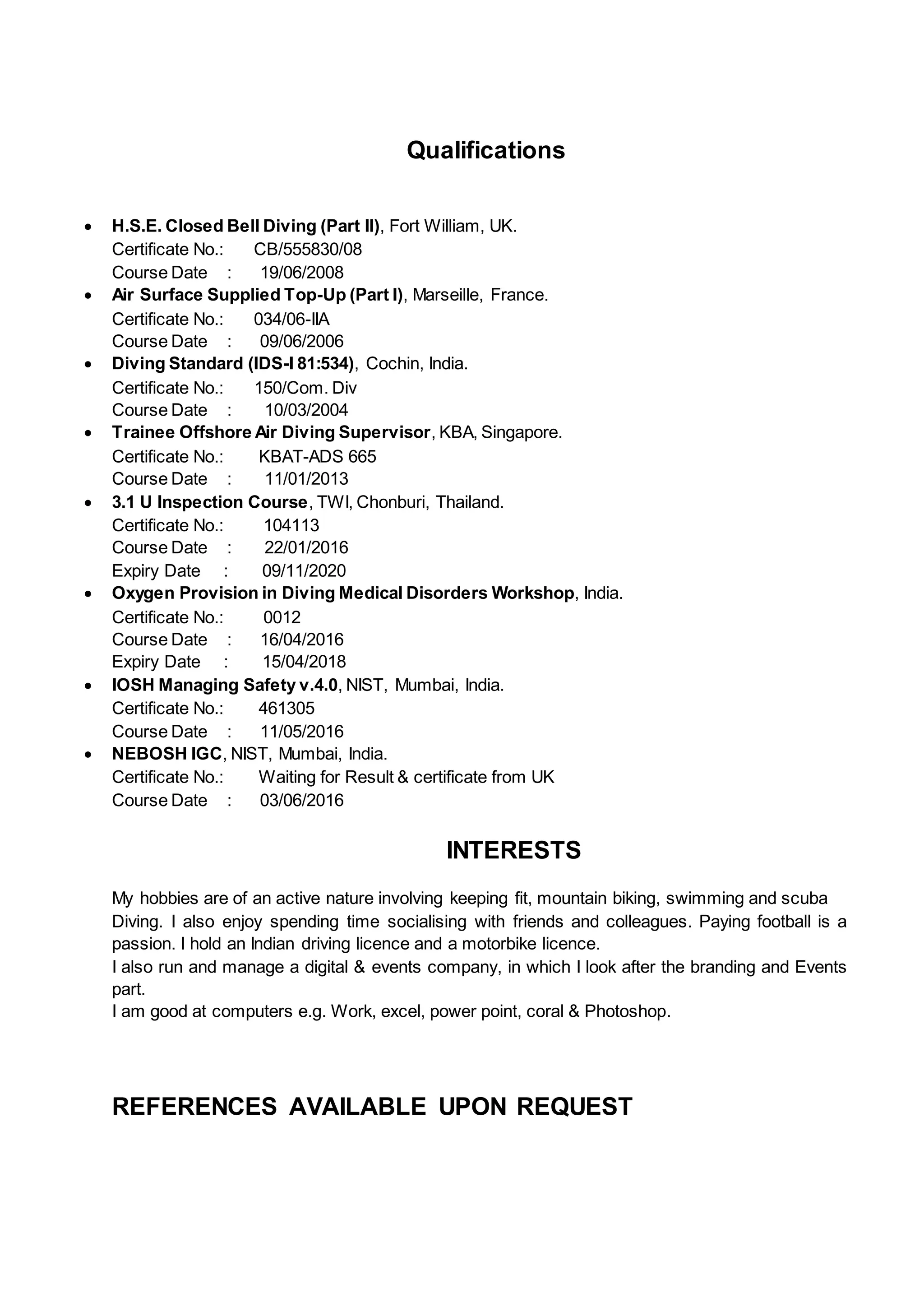 Sat/Air/3.1 U Diver, Tr. Air Supervisor & Safety Officer | DOCX