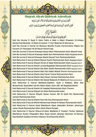 Shajra aliyah qadriyah ashrafiya By Mujahid e Islam syed alamgir ashraf ...