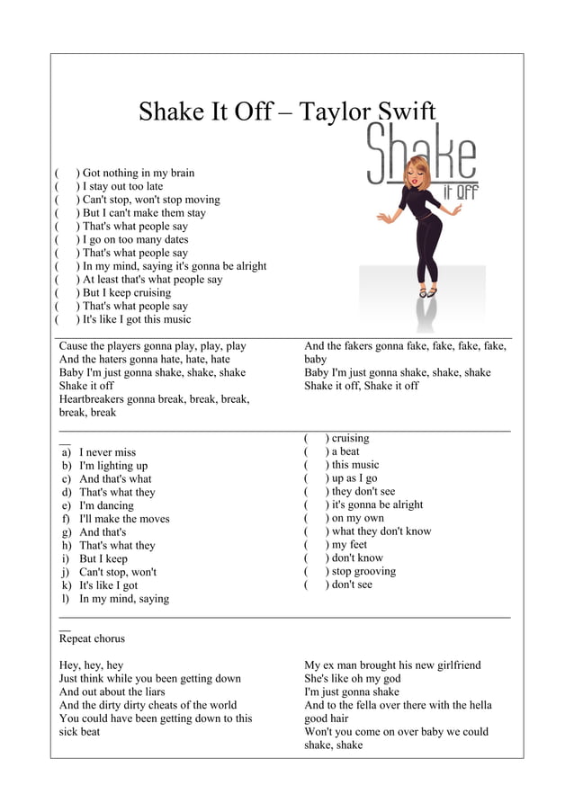 SONG WORKSHEET: Shake it off by Taylor Swift | DOC