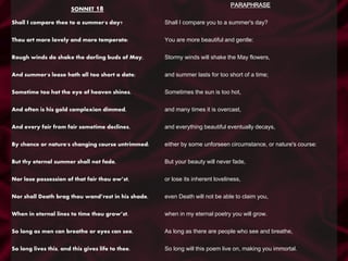 Shakespeare sonnet18-130 (1) | PPTX | Poetry | Books and Literature