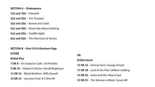 Shakespeare and post- 1914 literature description | PPTX