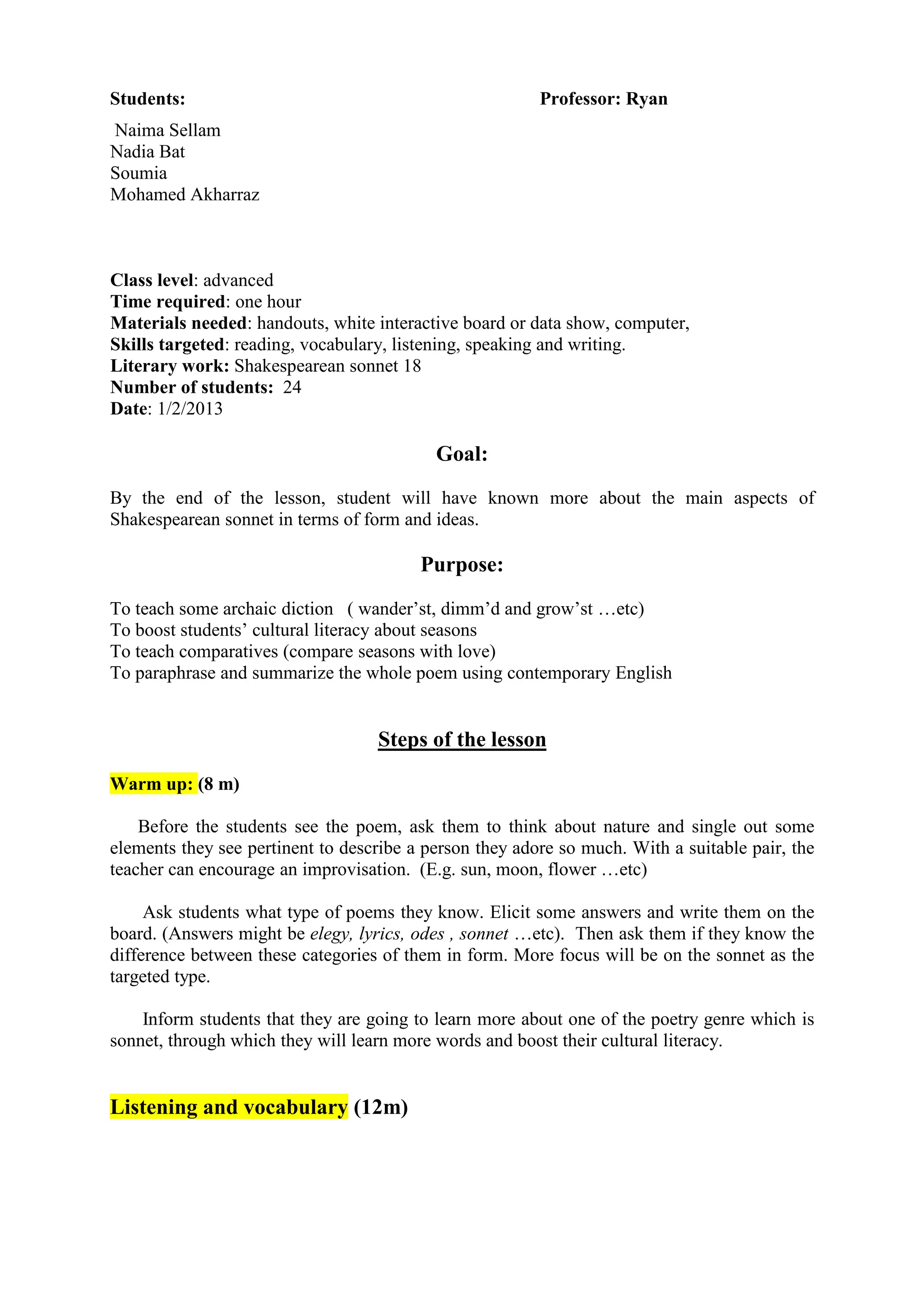 Shakespearean sonnet 18 | PDF