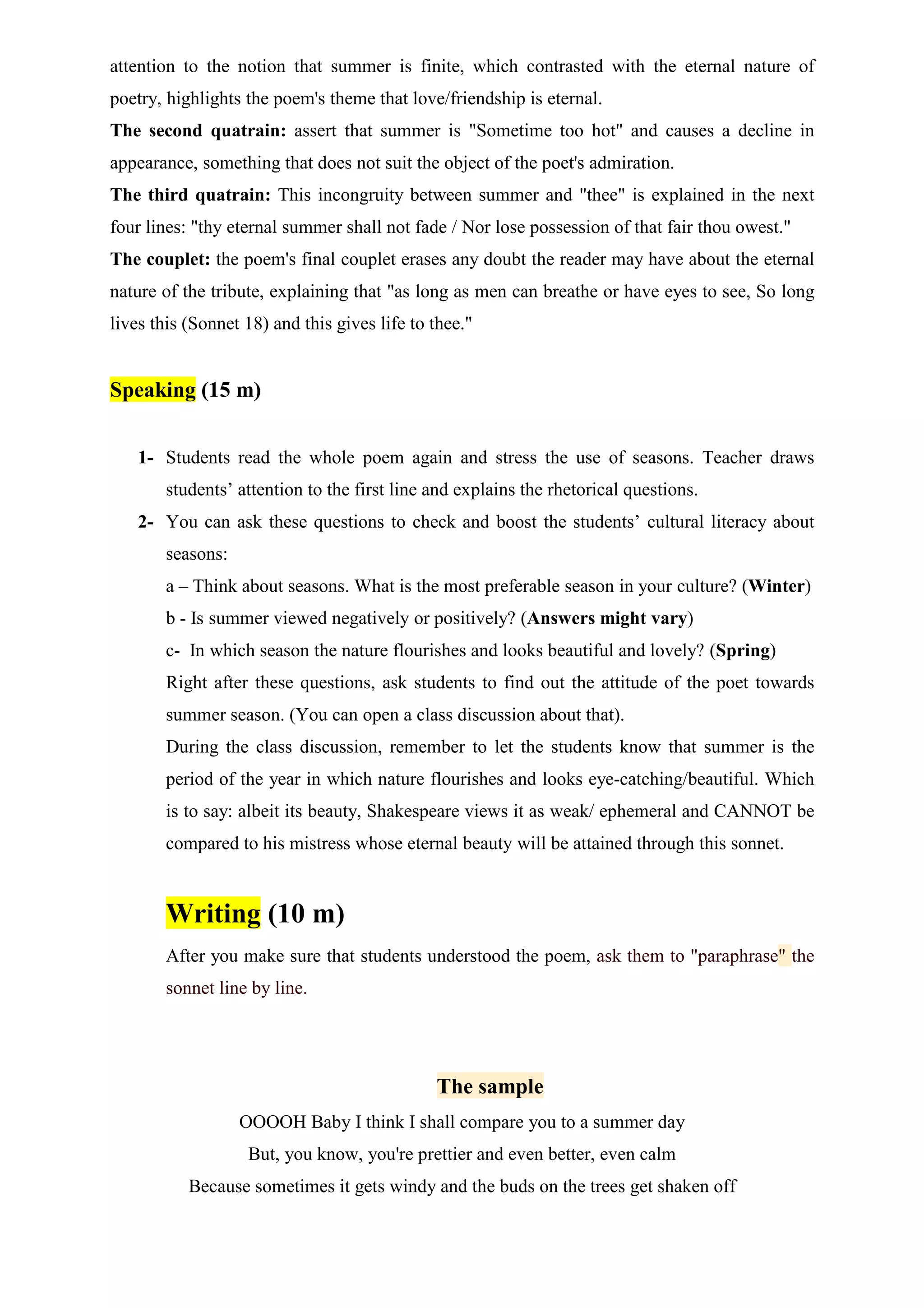 Shakespearean sonnet 18 | PDF