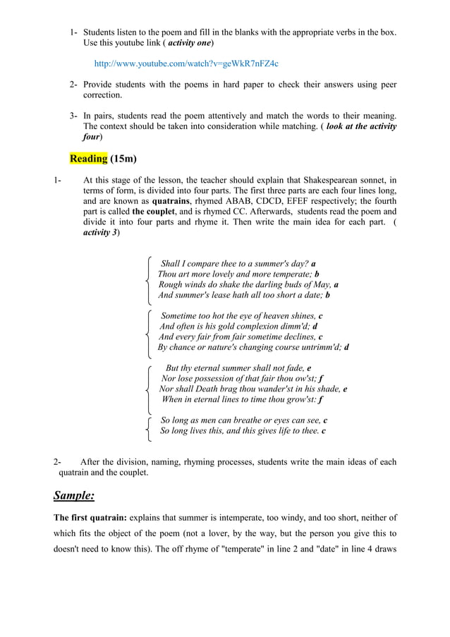 Shakespearean sonnet 18 | PDF | Homework and Study | Education