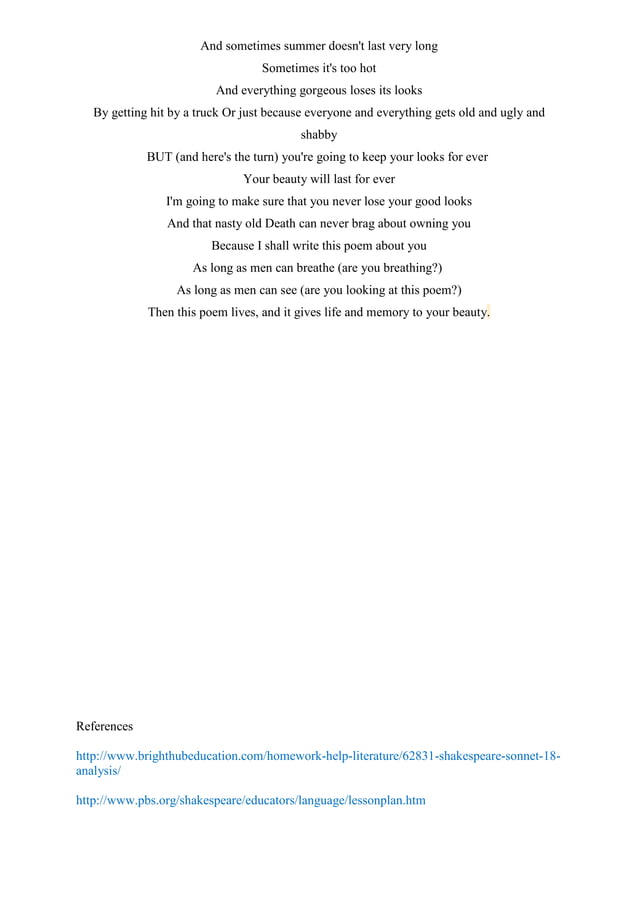 Shakespearean sonnet 18 | PDF | Homework and Study | Education
