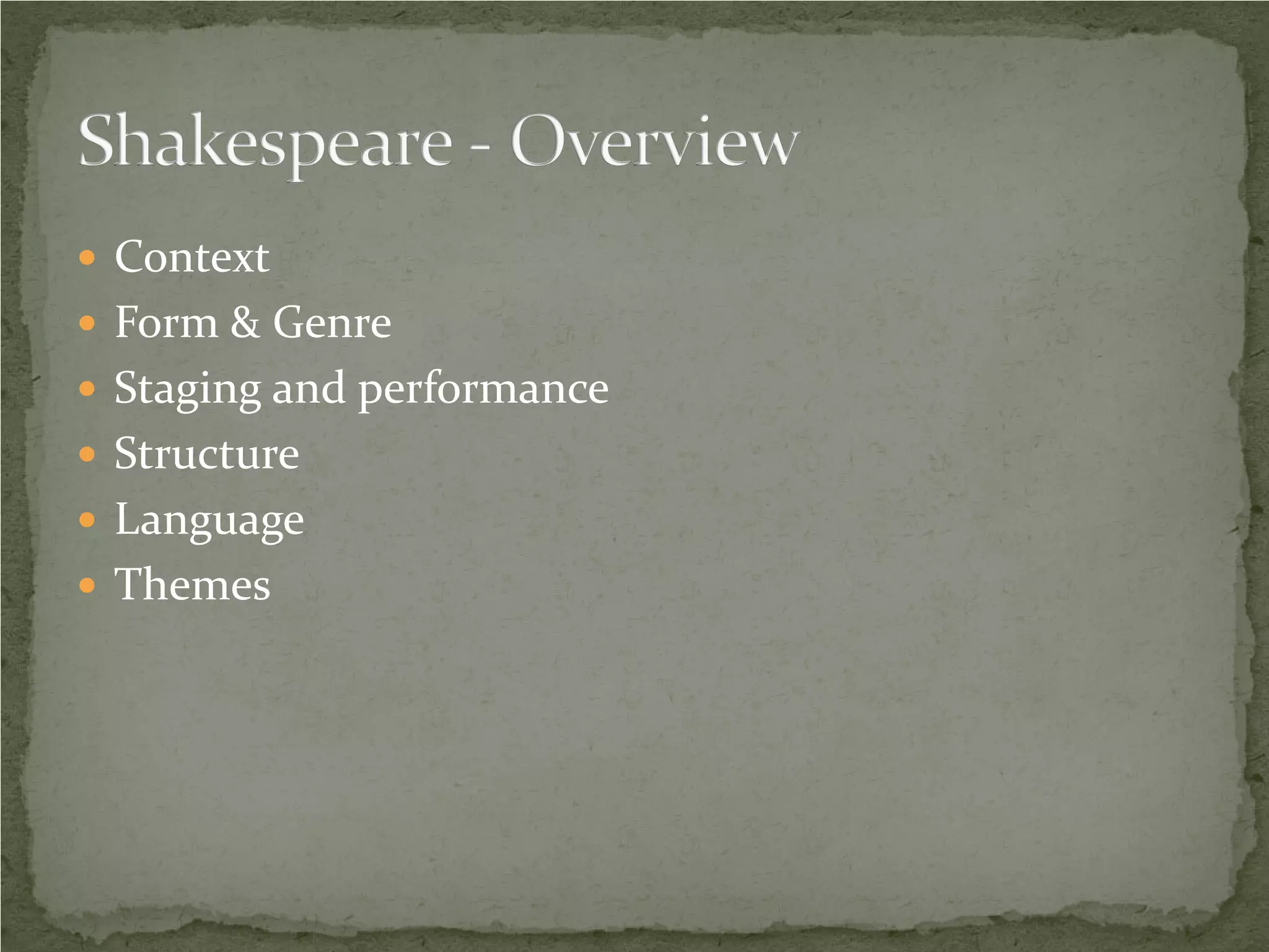 Introduction to Shakespeare - prior to A Level study | PPT