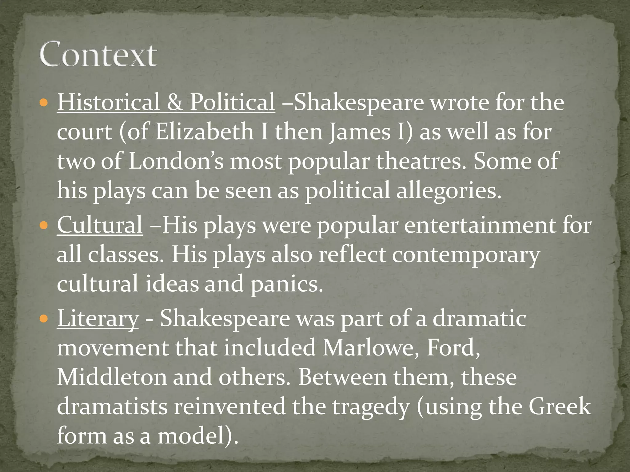 Introduction to Shakespeare - prior to A Level study | PPT