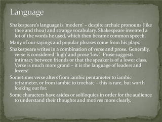 Introduction to Shakespeare - prior to A Level study | PPT